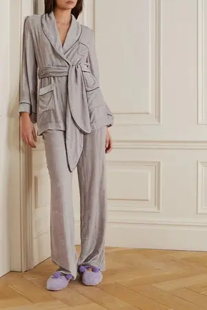 SLEEPING WITH JACQUES Net Sustain Bon Vivant Belted Velvet Robe