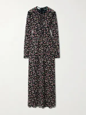Rabanne Pintucked Embroidered Lace Maxi Dress - Black
