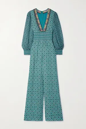 Alice + Olivia Reba Printed Crepe Jumpsuit - Blue