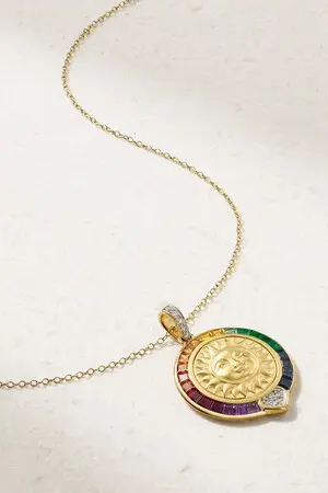 Marina B Soleil Rainbow 18-karat Multi-stone Medallion Necklace - Gold