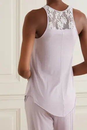 I.D. Sarrieri Coffee Mornings Lace-trimmed Modal-blend Pajama Top