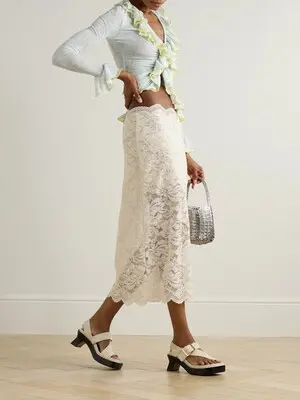 Rabanne Scalloped Lace Midi Skirt