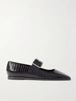AeydĒ Sunny Croc-effect Leather Ballet Flats - Black