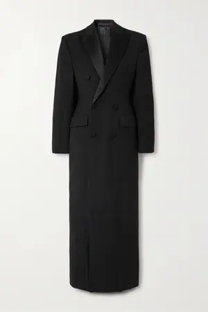 Wardrobe.NYC Double-breasted Silk-satin Trimmed Wool Coat