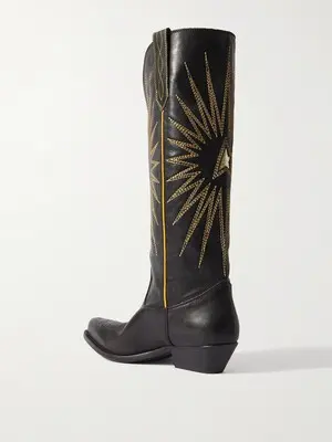 GOLDEN GOOSE Wish Star Embroidered Distressed Leather Cowboy Boots