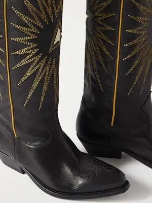 GOLDEN GOOSE Wish Star Embroidered Distressed Leather Cowboy Boots