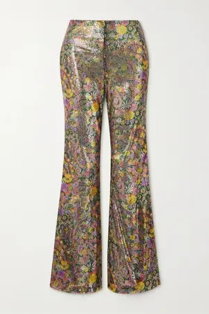 La DoubleJ Disco Floral-print Sequined Tulle Flared Pants