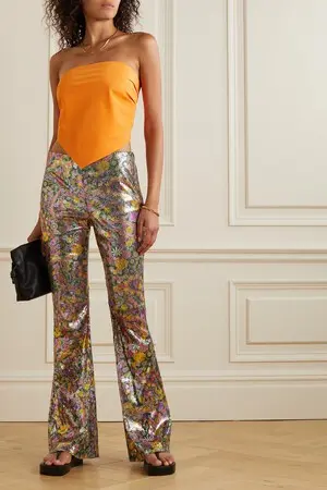 La DoubleJ Disco Floral-print Sequined Tulle Flared Pants