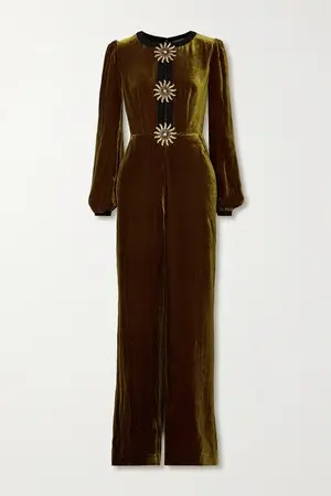 Saloni Camille Embellished Velvet Jumpsuit - Gold