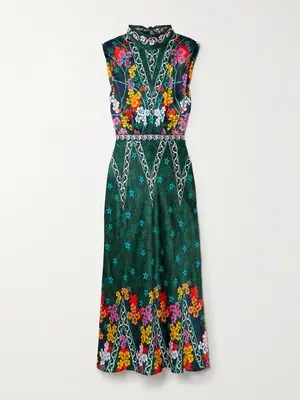 Saloni Fleur Printed Silk-satin Midi Dress