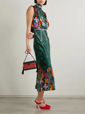 Saloni Fleur Printed Silk-satin Midi Dress