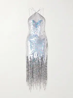 Attico Fringed Sequined Mini Dress - Silver
