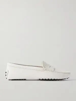 TOD'S Gommino Textured-leather Loafers - White