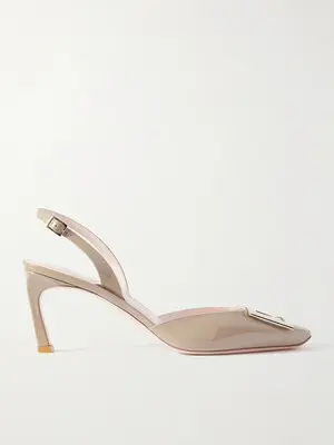 ROGER VIVIER Trompette 70 Patent-leather Slingback Pumps - Neutrals