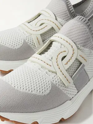 TOD'S Chain-link Embellished Stretch-knit Slip-on Sneakers - Gray