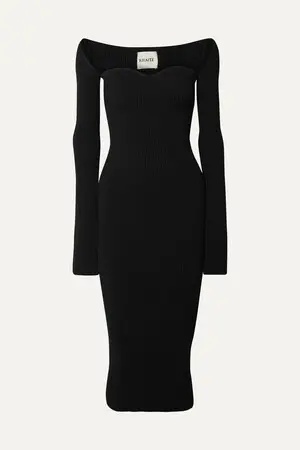 Khaite Beth Ribbed-knit Midi Dress - Black