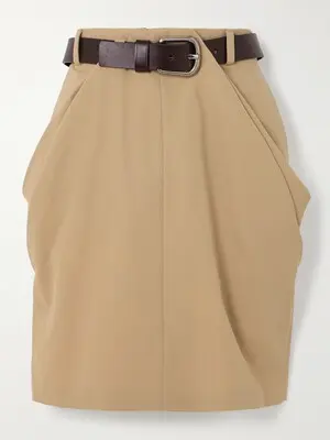 Loewe Belted Draped Cotton-twill Mini Skirt - Brown