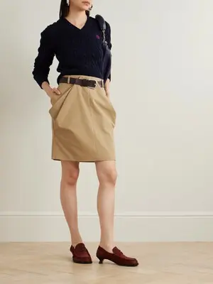 Loewe Belted Draped Cotton-twill Mini Skirt