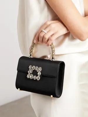 ROGER VIVIER Flower Crystal-embellished Satin Clutch