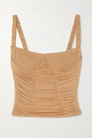 DION LEE Doric Shirred Gathered Bustier Top - Brown