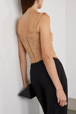 DION LEE Doric Shirred Gathered Bustier Top - Brown