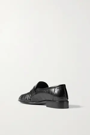 THE ROW Soft Paneled Glossed-eel Loafers - Black