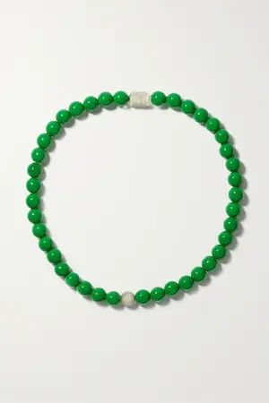 Lauren Rubinski 14-karat White Gold, Enamel And Diamond Necklace - Green