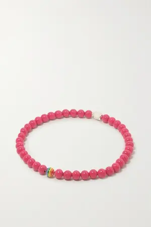 Lauren Rubinski Sterling Silver, 14-karat Gold And Enamel Beaded Necklace - Pink