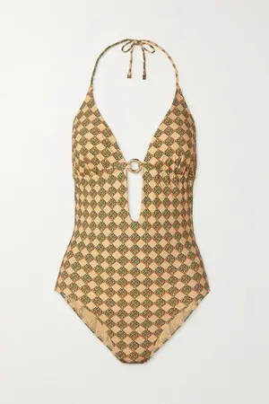 Tory Burch Embellished Halterneck Swimsuit - Green