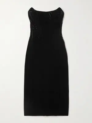 Dolce & Gabbana Strapless Velvet Corset Midi Dress - Black