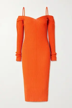Ioannes Billowy Cold-shoulder Ribbed-knit Midi Dress