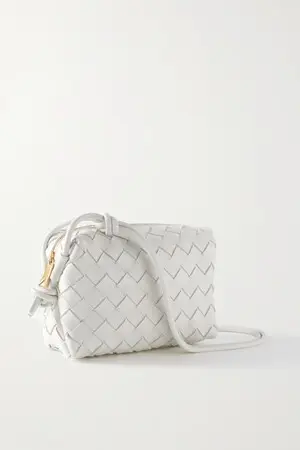 Bottega Veneta Loop Mini Intrecciato Leather Shoulder Bag - White