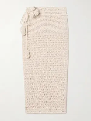 Magda Butrym Appliquéd Crocheted Midi Skirt - Neutrals