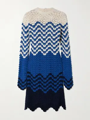 Escvdo Victoria Striped Crocheted Cotton Mini Dress - Blue