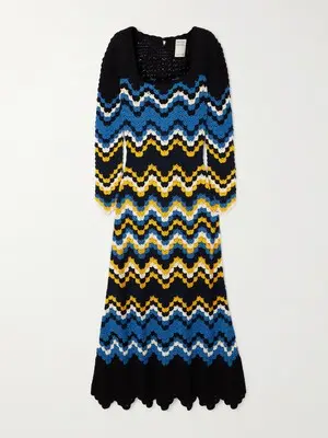 Escvdo Sumac Crocheted Cotton Maxi Dress - Blue