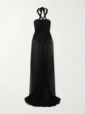 Dolce & Gabbana Draped Gathered Organza Halterneck Gown