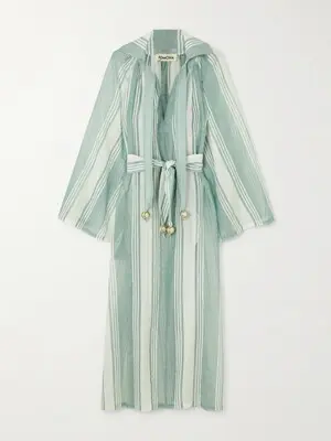 ADMONA Nasrin Embellished Striped Gauze Maxi Dress - Green