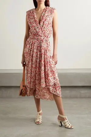 Another Tomorrow Net Sustain Gathered Printed Peace Silk Midi Dress