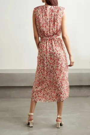 Another Tomorrow Net Sustain Gathered Printed Peace Silk Midi Dress