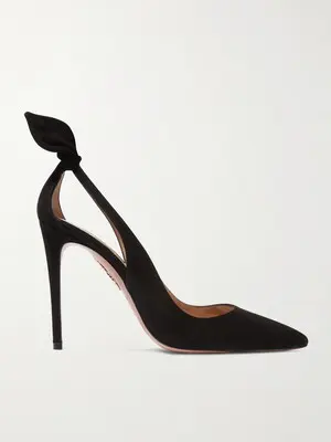 AQUAZZURA Bow Tie 105 Suede Pumps - Black