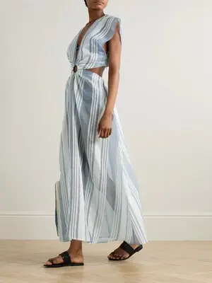 ADMONA Striped Mesh Maxi Dress With Cutouts