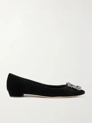 Manolo Blahnik Hangisiflat Velvet Flats - Black