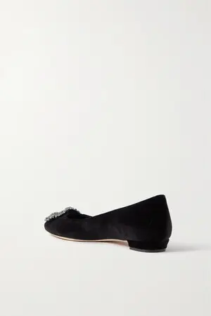 Manolo Blahnik Hangisiflat Velvet Flats - Black