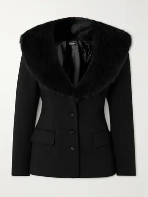 Dolce & Gabbana Faux Fur-trimmed Wool-blend Blazer