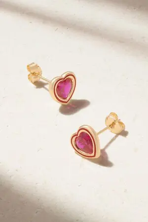 Alison Lou Madison 14-karat Gold, Laboratory-grown Ruby And Enamel Earrings - Red