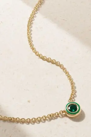 Alison Lou Madison 14-karat Gold, Emerald And Enamel Necklace - Green