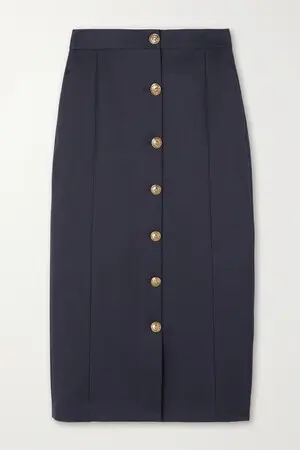 GOLDEN GOOSE Appliquéd Gabardine Midi Skirt - Blue
