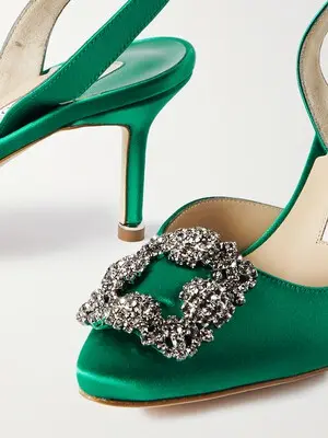 Manolo Blahnik Hangisli 70 Embellished Satin Slingback Pumps - Green