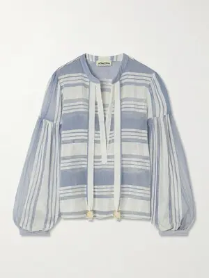 ADMONA Aisha Embellished Striped Gauze Shirt