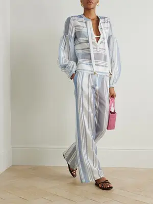 ADMONA Aisha Embellished Striped Gauze Shirt